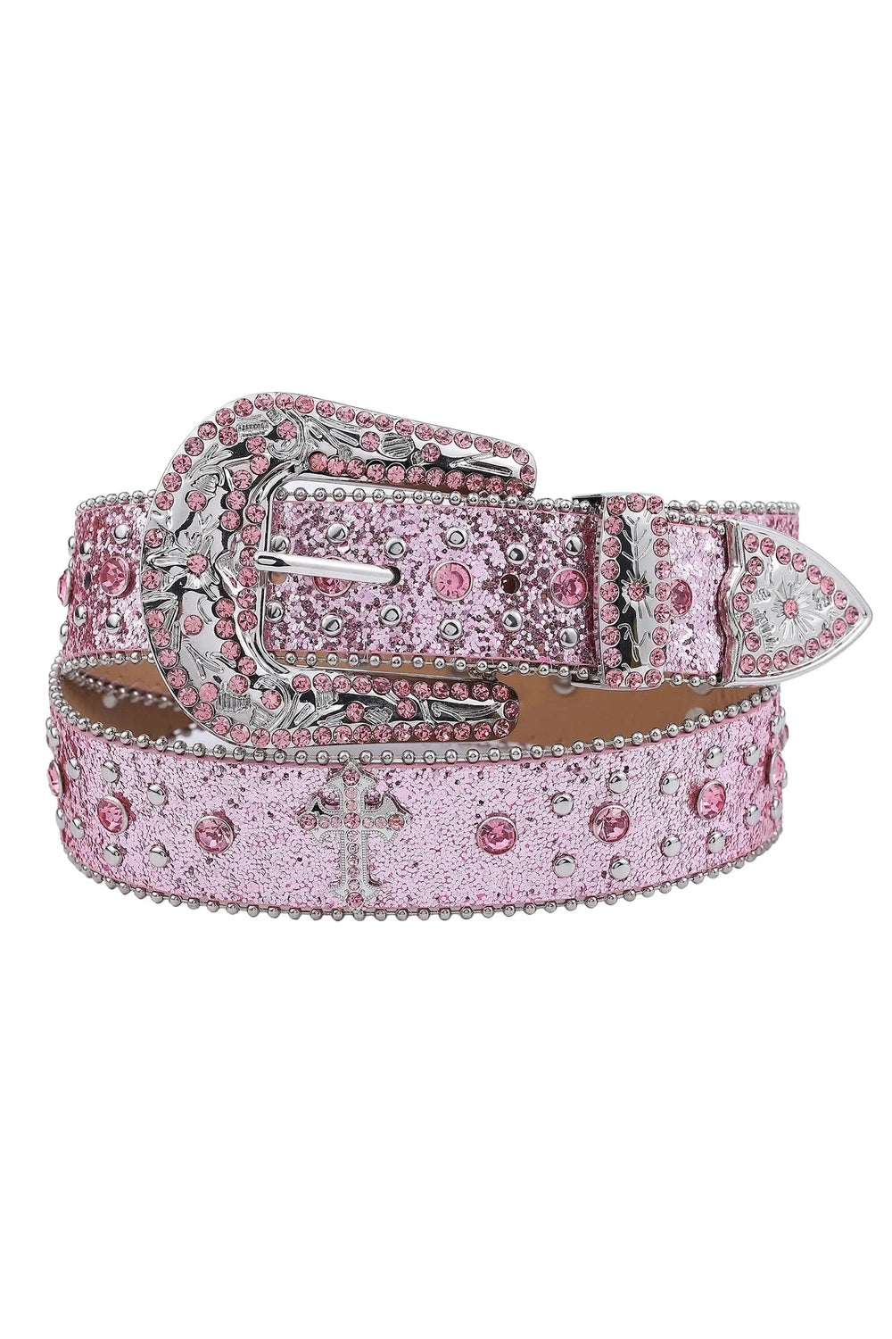 Buy Pink Cross-Rivet Rhinestone Belt - Y2k Apparel